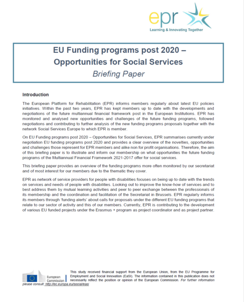 Briefing Paper EU Funding Programs post 2020 – Opportunities for Social ...