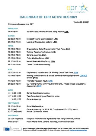 Calendar of EPR activities 2021 | EPR
