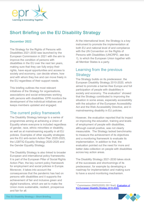EPR Short Briefing on the EU Disability Strategy | EPR