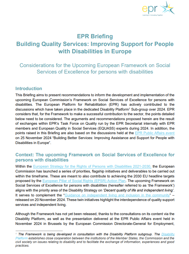 EPR Briefing – Building Quality Services: Improving Support for People ...